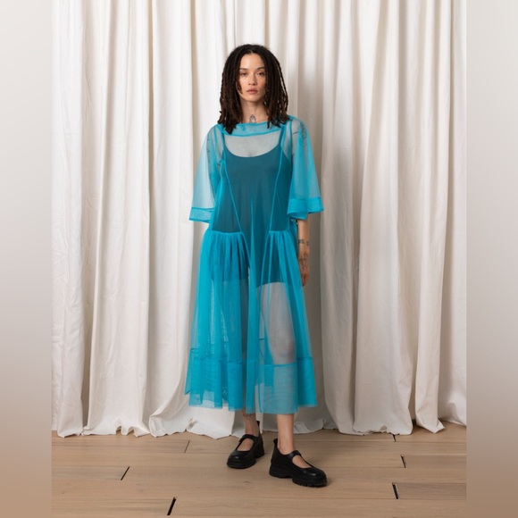 Ali Golden | Dresses | Ali Golden Side Ruffle Mesh Dress Teal | Poshmark